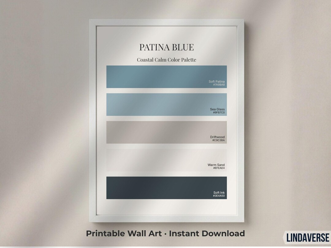 Patina Blue Color Palette Printable, Coastal Calm Neutral Wall Art ...