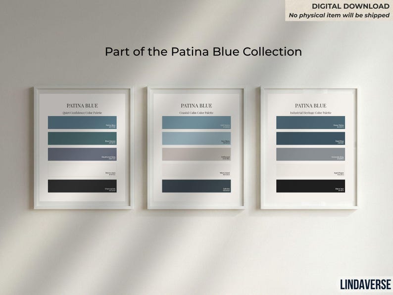 Patina Blue Color Palette Printable, Industrial Blue Gray Wall Art ...