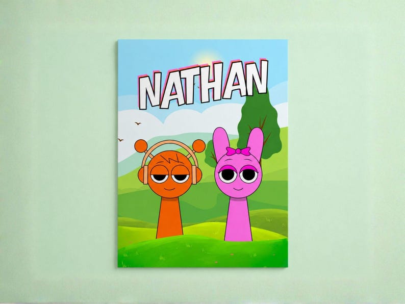 Sprunki Kids Poster, Pinki and Oren Wall Art, Personalized Name Print ...