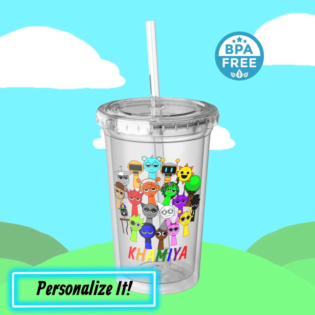 Sprunki Cup With Cartoon Characters, Reusable Cup With Straw ...
