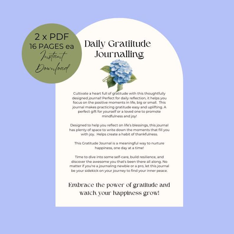 Gratitude | Journal | Printable | Daily Gratitude | Instant Download ...
