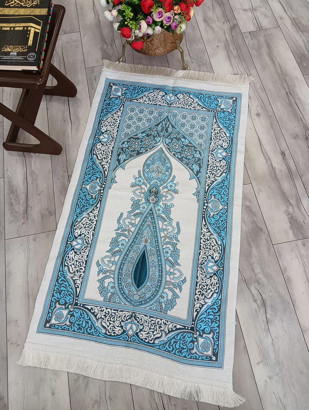 Blue Prayer Rug, Islamic Rug, Soft Prayer Rug, Custom Gifts for Muslim ...