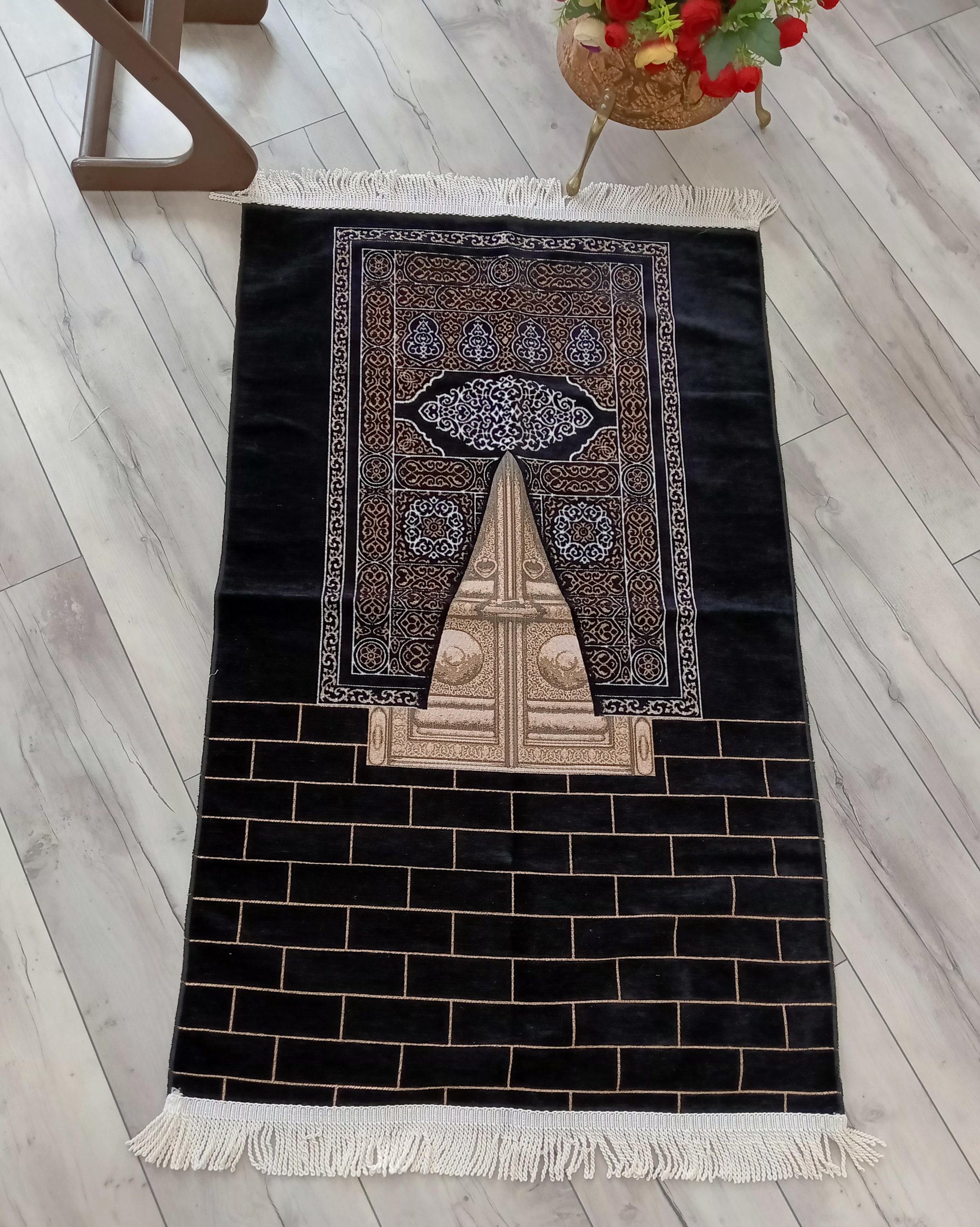 Kaaba Door Pattern Prayer Mat: Black Chenille Islamic Rug - Etsy