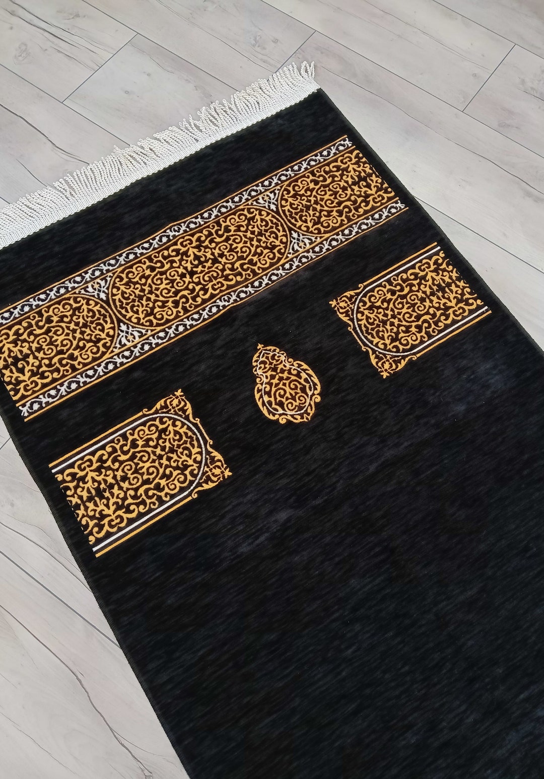 Kaaba Kiswa Prayer Mat: Black Chenille Muslim Rug, Eid Gift - Etsy
