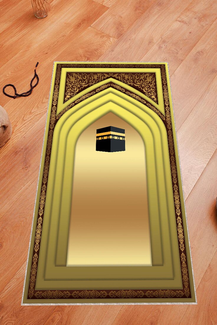 Kaaba Pattern Prayer Rug, Yellow Cotton Chenille, Islamic Gift - Etsy