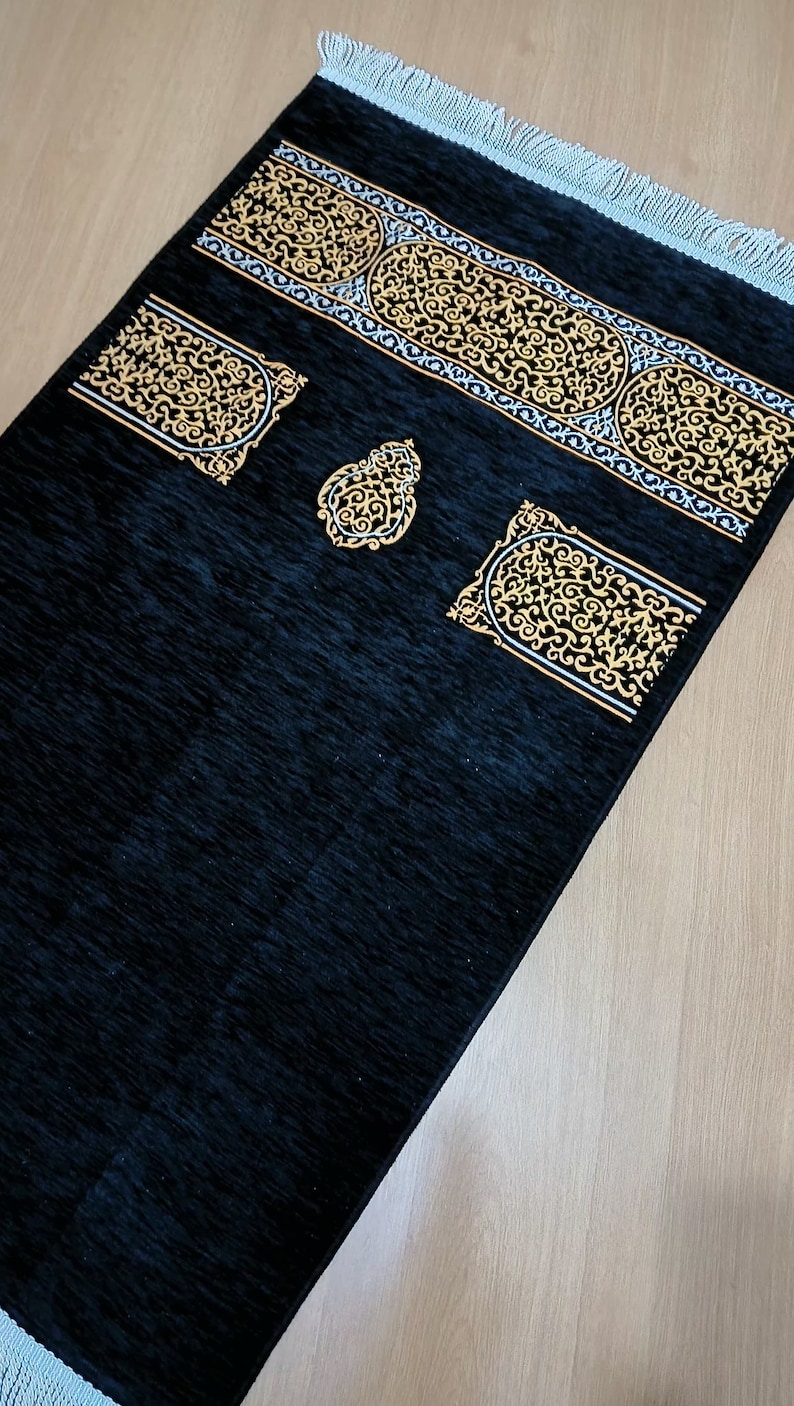 Kaaba Kiswa Prayer Mat, Black Prayer Rug, Eid Gifts, Soft Prayer Rugs ...