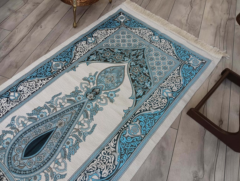 Blue Prayer Rug, Islamic Rug, Soft Prayer Rug, Custom Gifts for Muslim ...