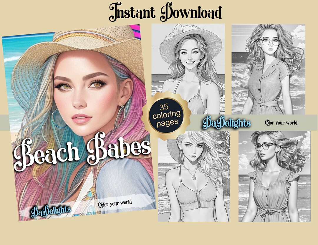 Beach Babes - Coloring Book Pages - Edit, Print, Save in Canva ...