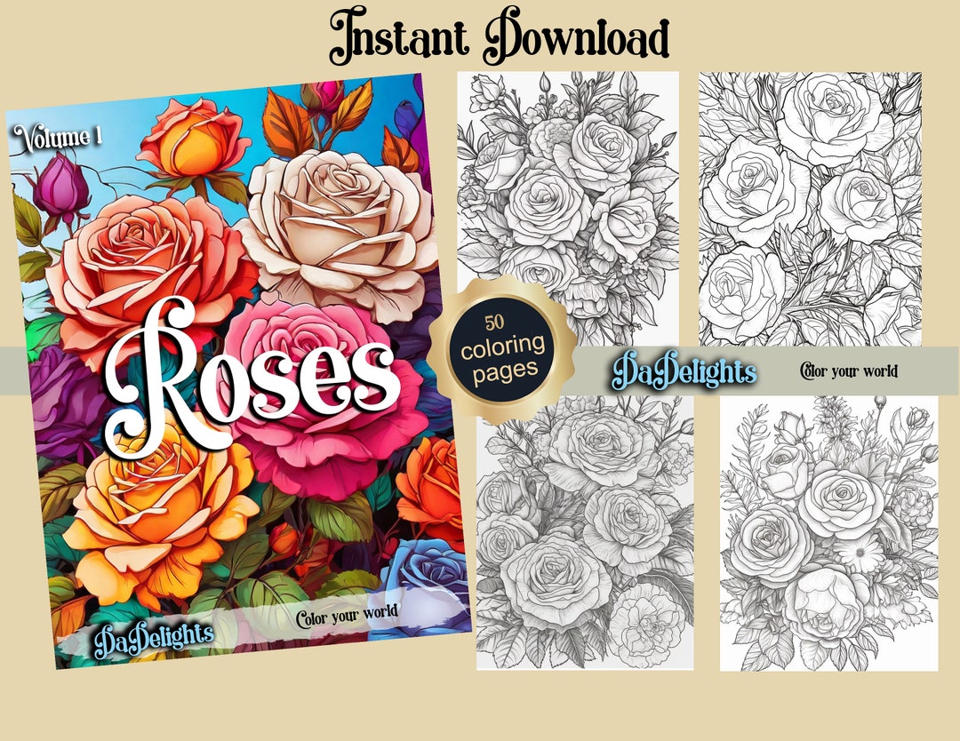 Rose Bouquets Volume 1 - Coloring Book Pages - Edit, Print, Save From ...