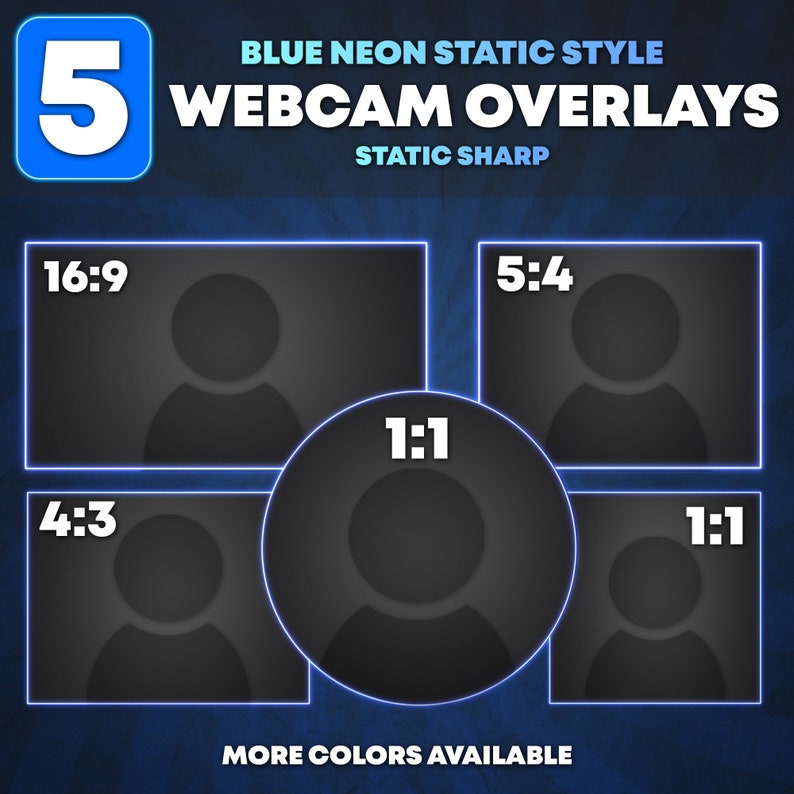 5 Webcam Overlays Blue Neon Minimalistic for Twitch Kick Youtube ...