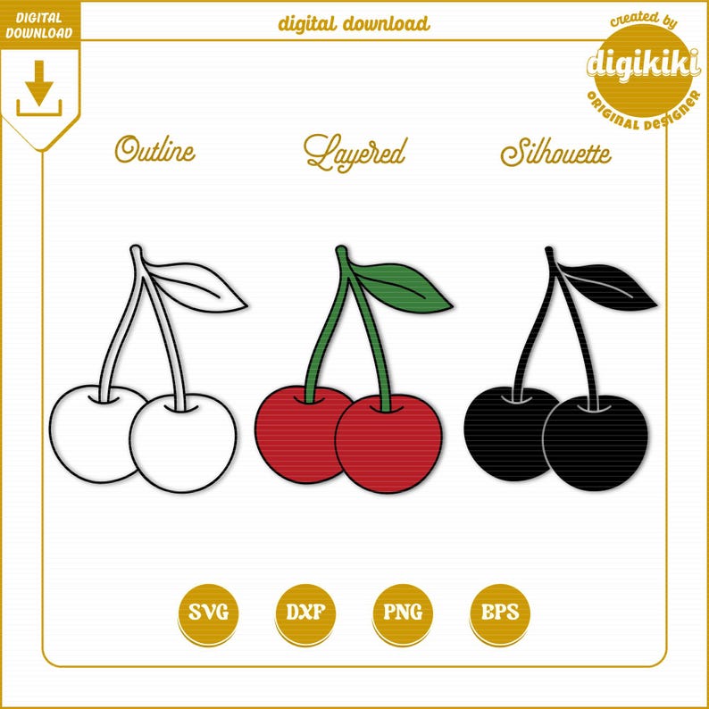 Cherry SVG Cut Files: Layered, Outline & Silhouette Clipart (commercial ...