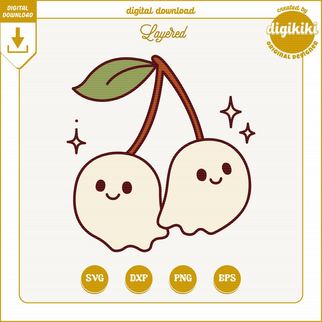 Ghost Cherries SVG: Kawaii Halloween Fruit Clipart (commercial Use ...