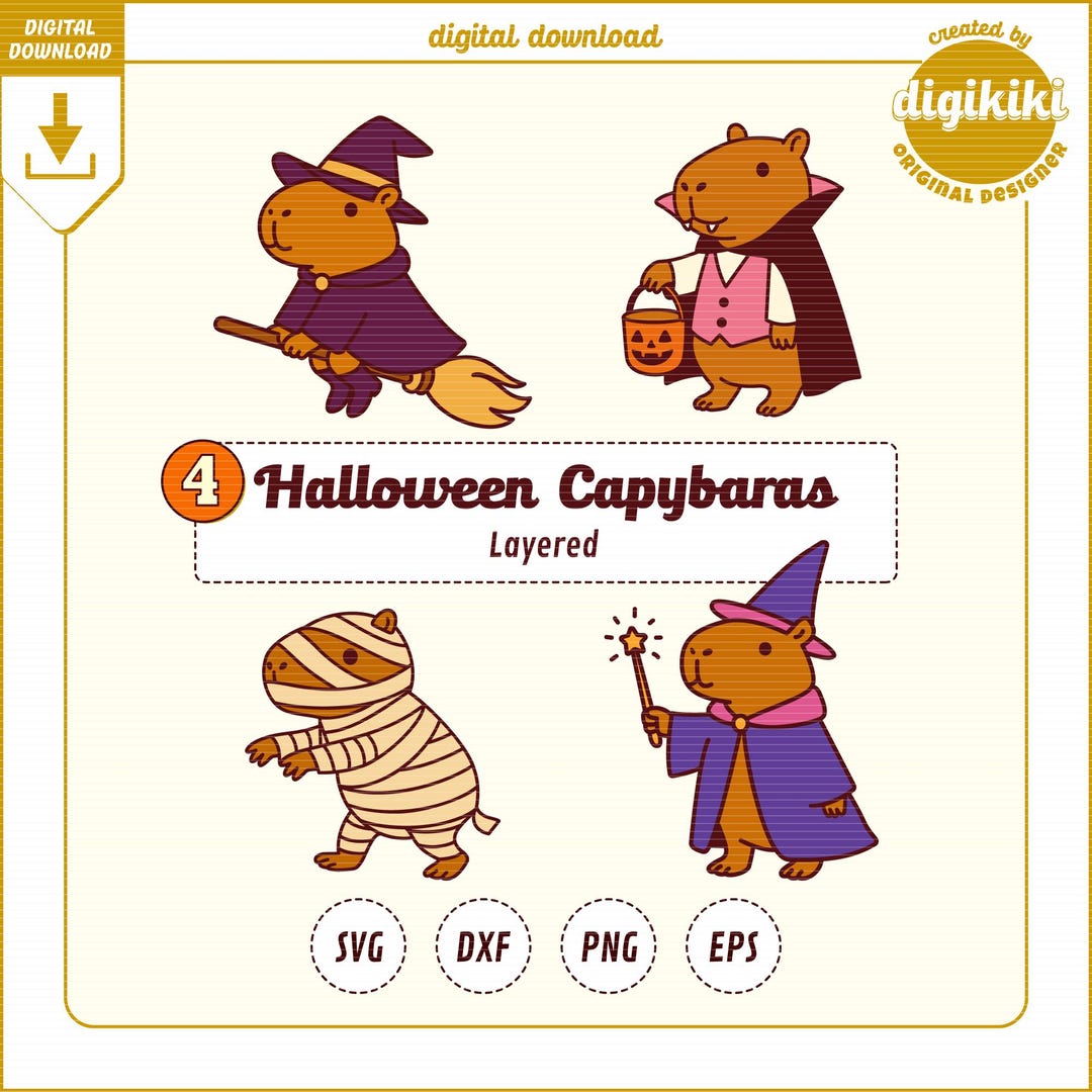 Halloween Capybara SVG PNG Bundle | Cute Spooky Animal Cut Files for ...