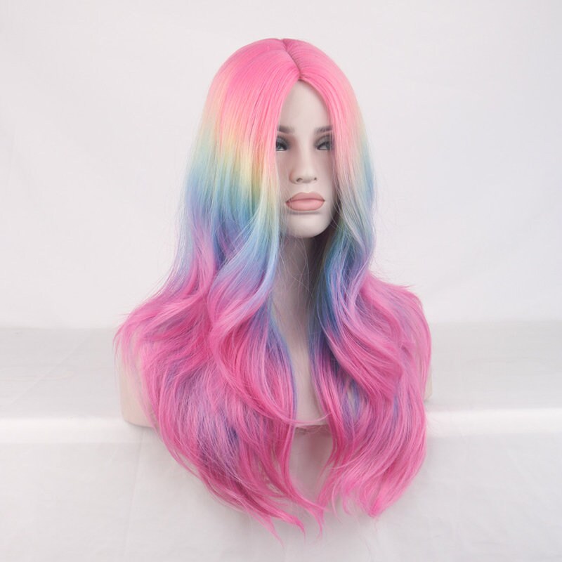 High-temperature Silk Wig Colorful Wig With Center Parted Bangs Long ...
