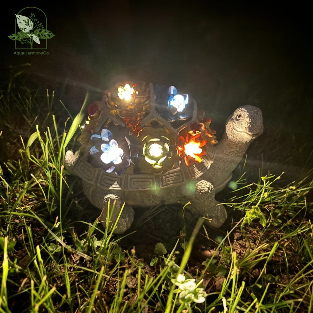 Solar Powered Turtle Statue With 7 LED Lights, Solar Garden Ornament ...