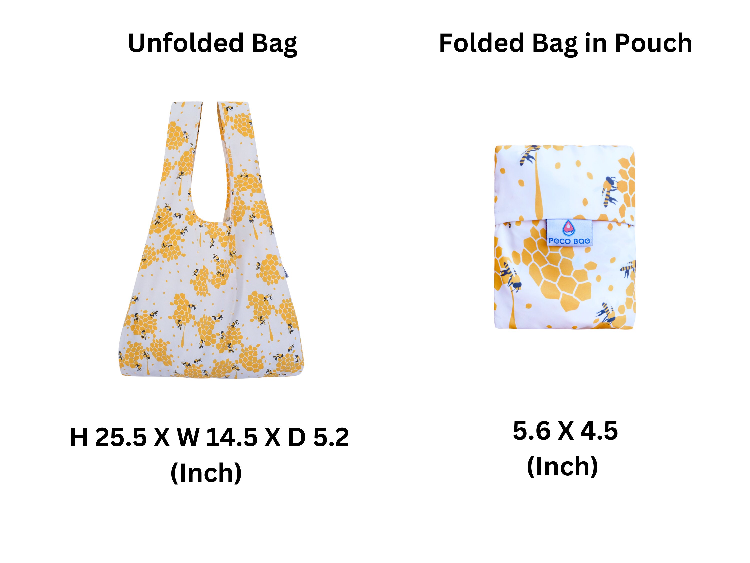 Recycled PET Reusable Tote Bag Made From Plastic Bottles, Bee Print ...