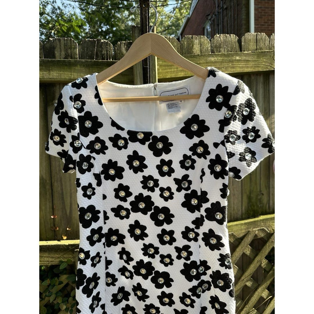 Adrienne Vittadini Vintage 80s Floral Professional Dress Black & White ...