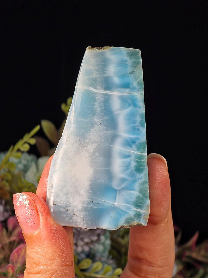 50g Larimar Slab, Translucent Blue Crystal With Ocean Waves Pattern ...