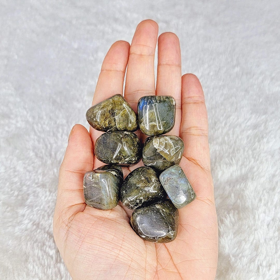 Labradorite Tumbled Stone, Flashy Crystal Pocket Worry Stone, Natural ...