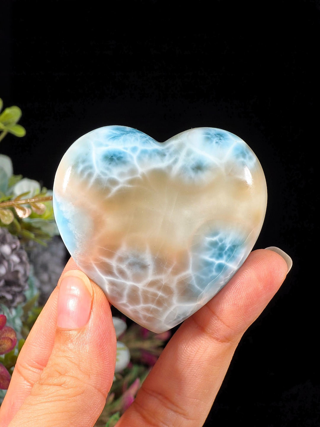 60g Larimar Heart, Extremely Rare Pink, Beige, and Blue Crystal From ...