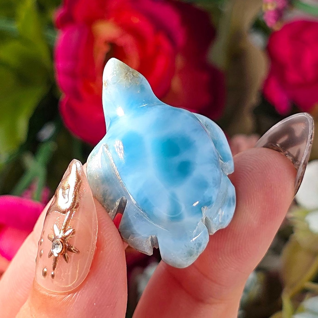 10g Small Larimar Turtle Stone, Blue Genuine Gemstone From Dominican ...