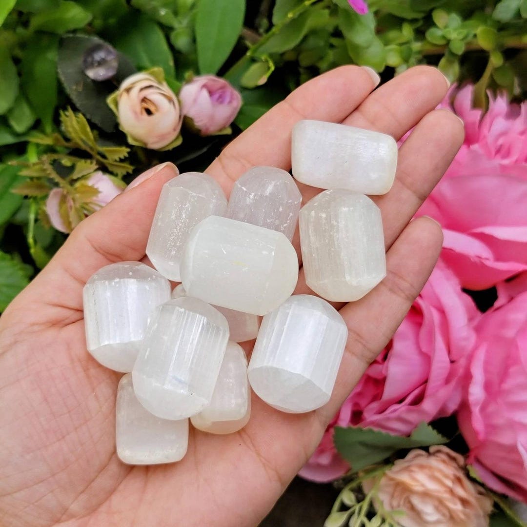 Selenite Tumbled Stone, Satin Spar Gypsum Crystal for Energy Cleansing ...