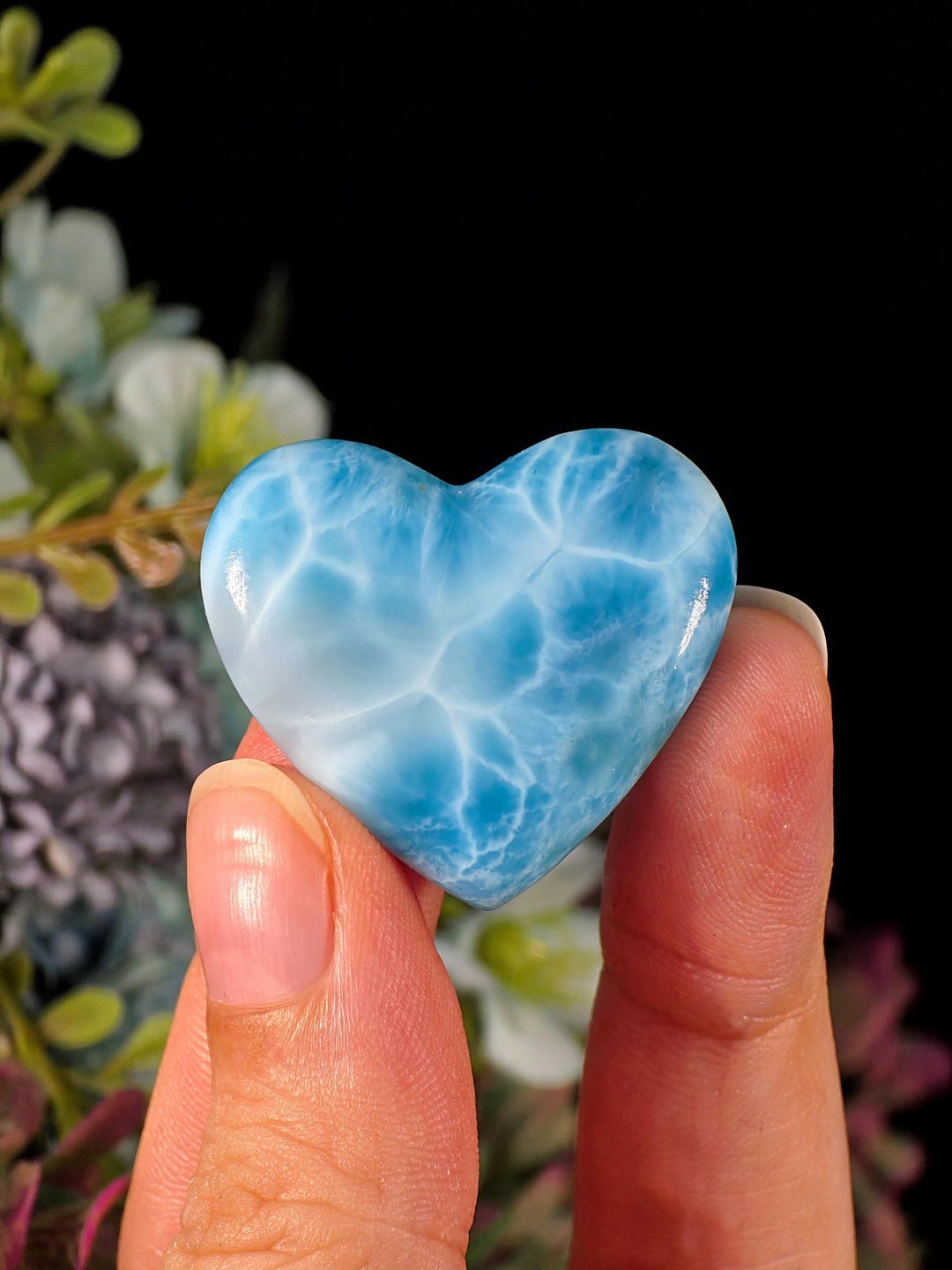 12g Larimar Heart Crystal, Dominican Blue Larimar Cabochon With Ocean ...