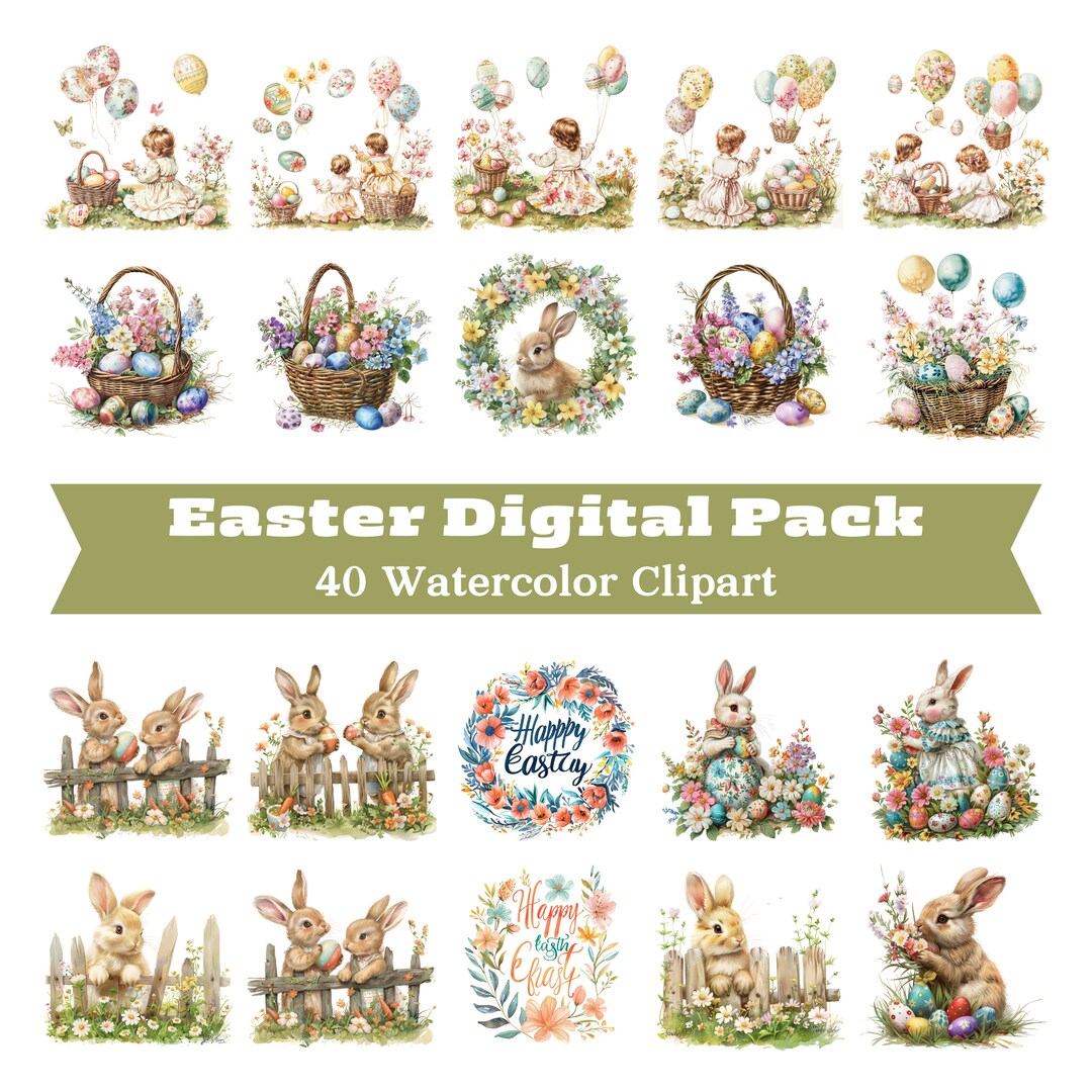 Joyful Easter Printable Set - Cute Bunny Designs, Vibrant Egg ...