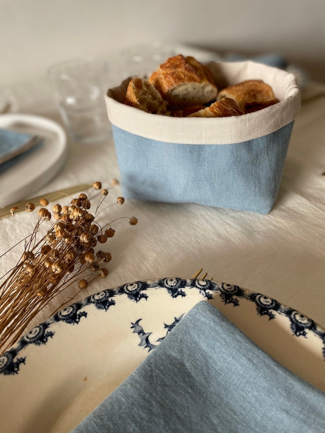 Linen Bread Basket Designed to Suit Two Table Styles. It Flips Easily ...