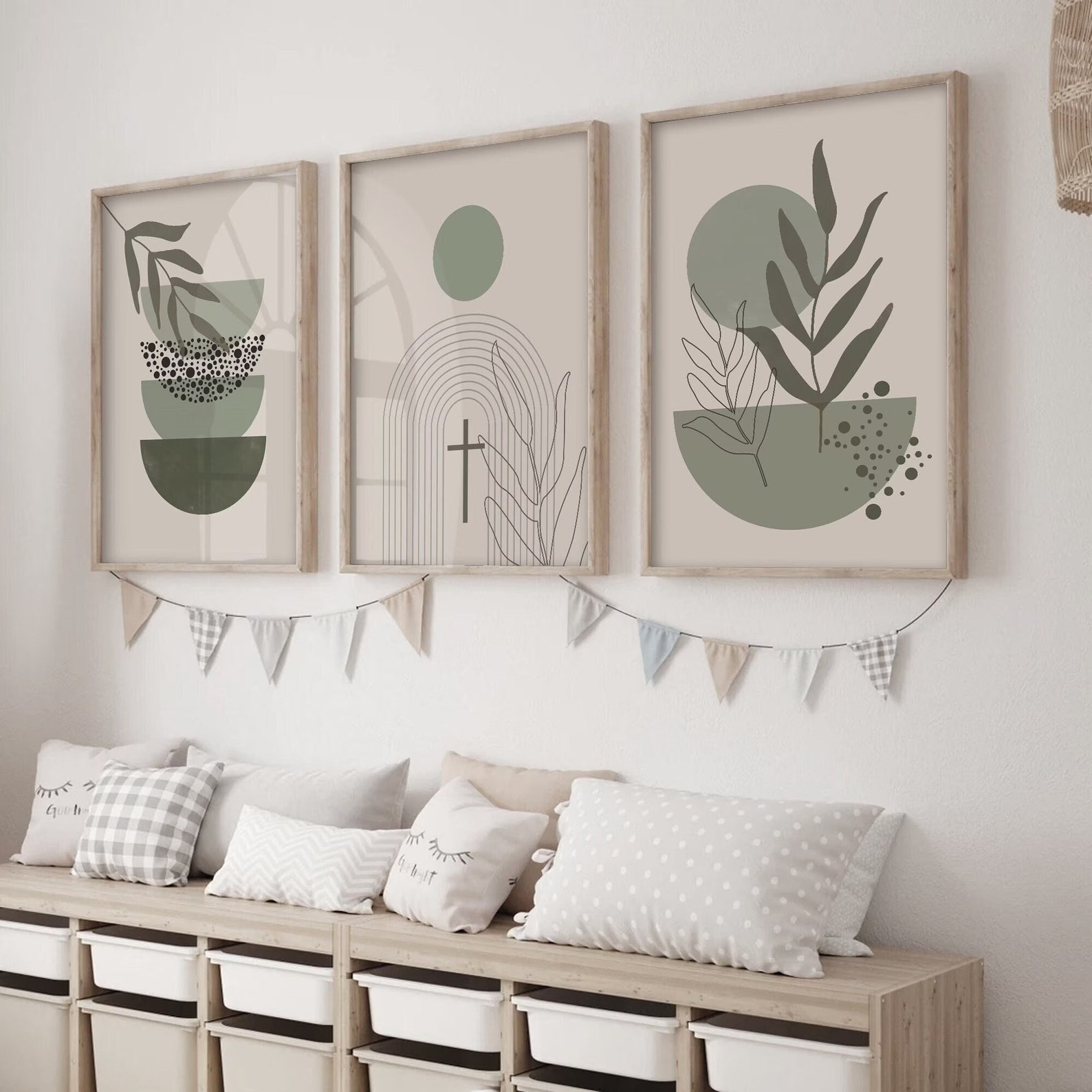 Boho Christian Wall Art Set of 3 Abstract Prints, Christian Nursery ...