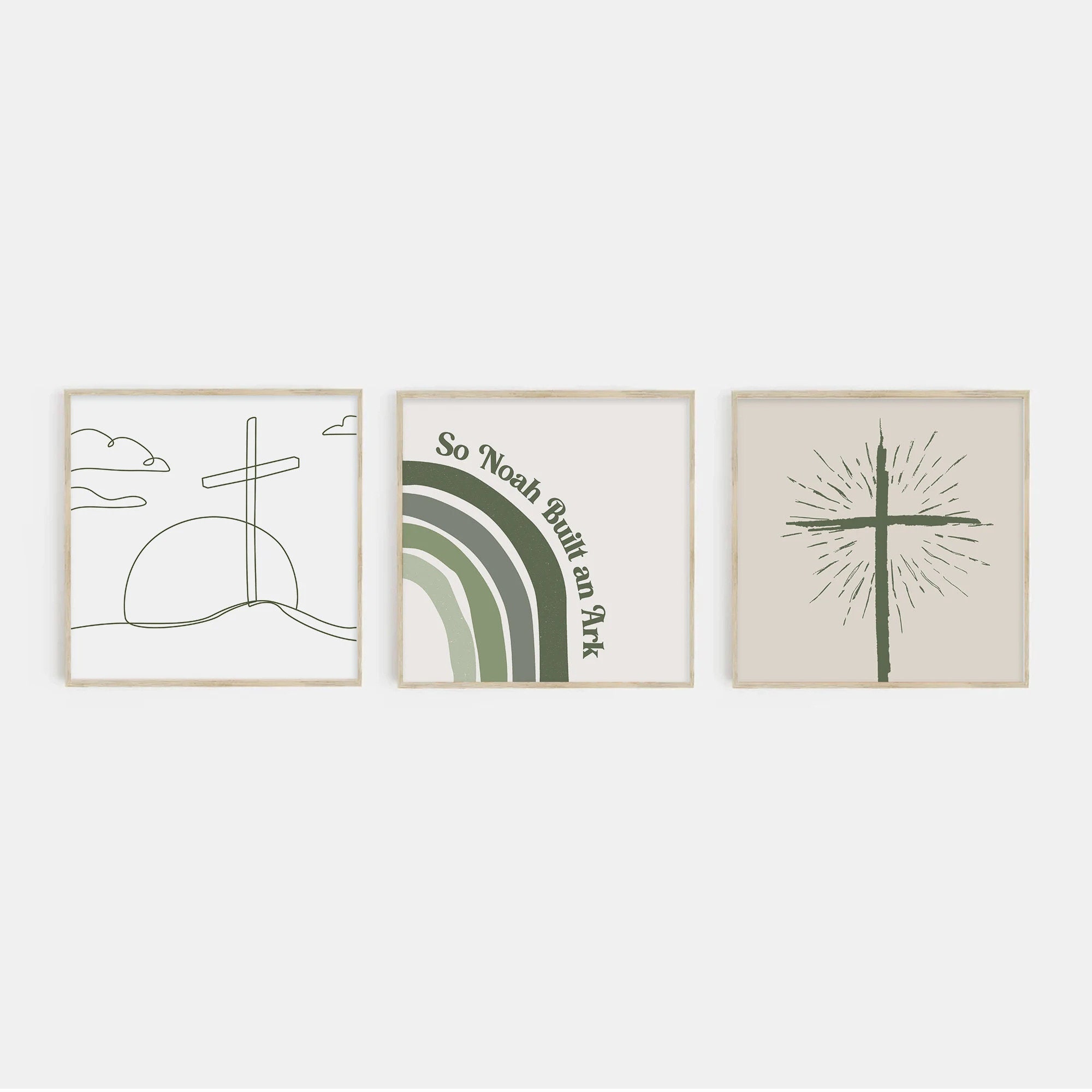 Christian Green Wall Art Set of 12, Square Art, Boho Gallery Wall, Sage ...
