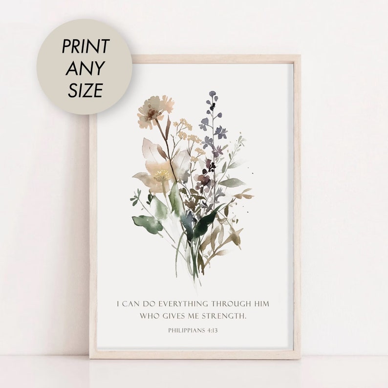 Christian Floral Set of 3, Botanical Scripture Print, Beige Christian ...