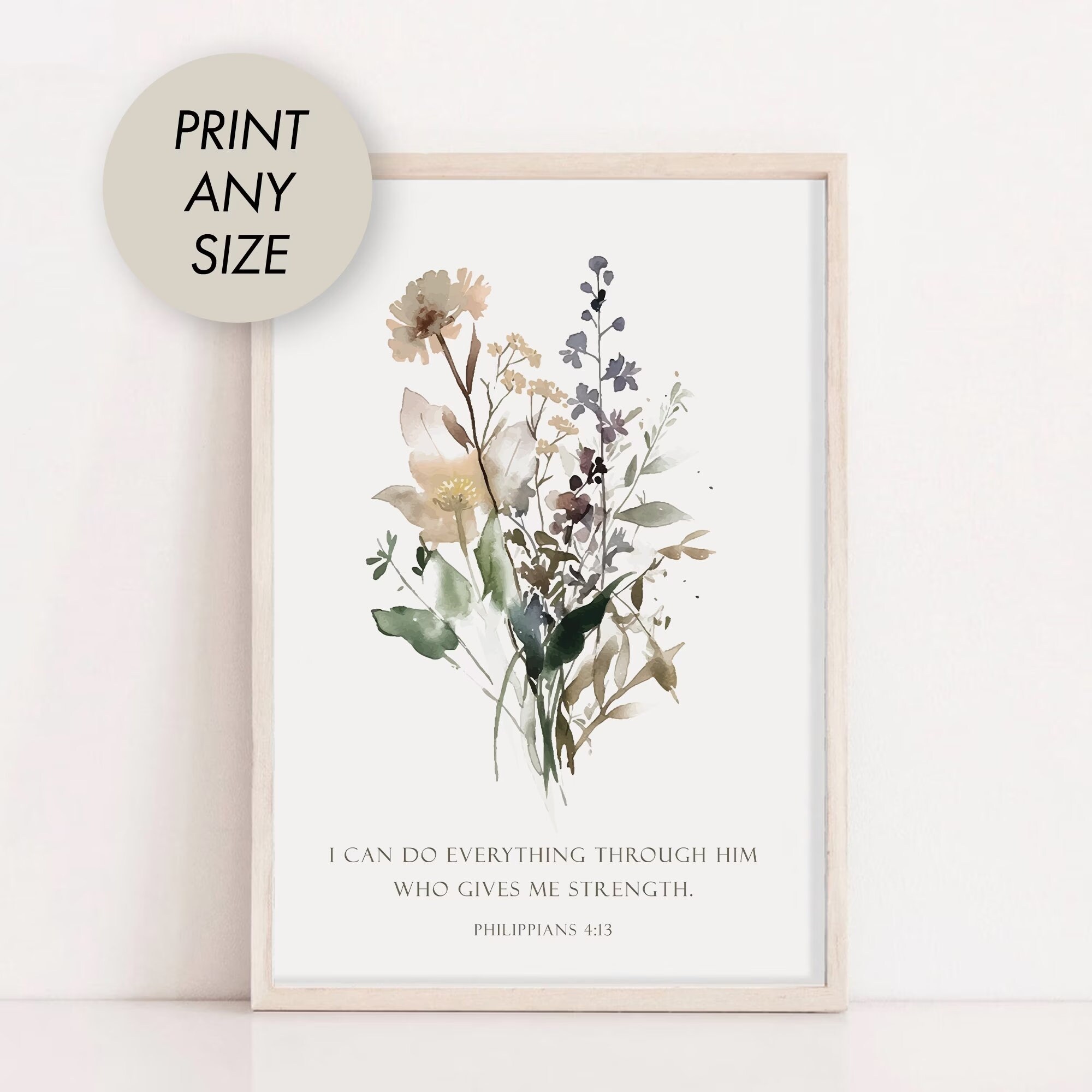Christian Floral Set of 3, Botanical Scripture Print, Beige Christian ...