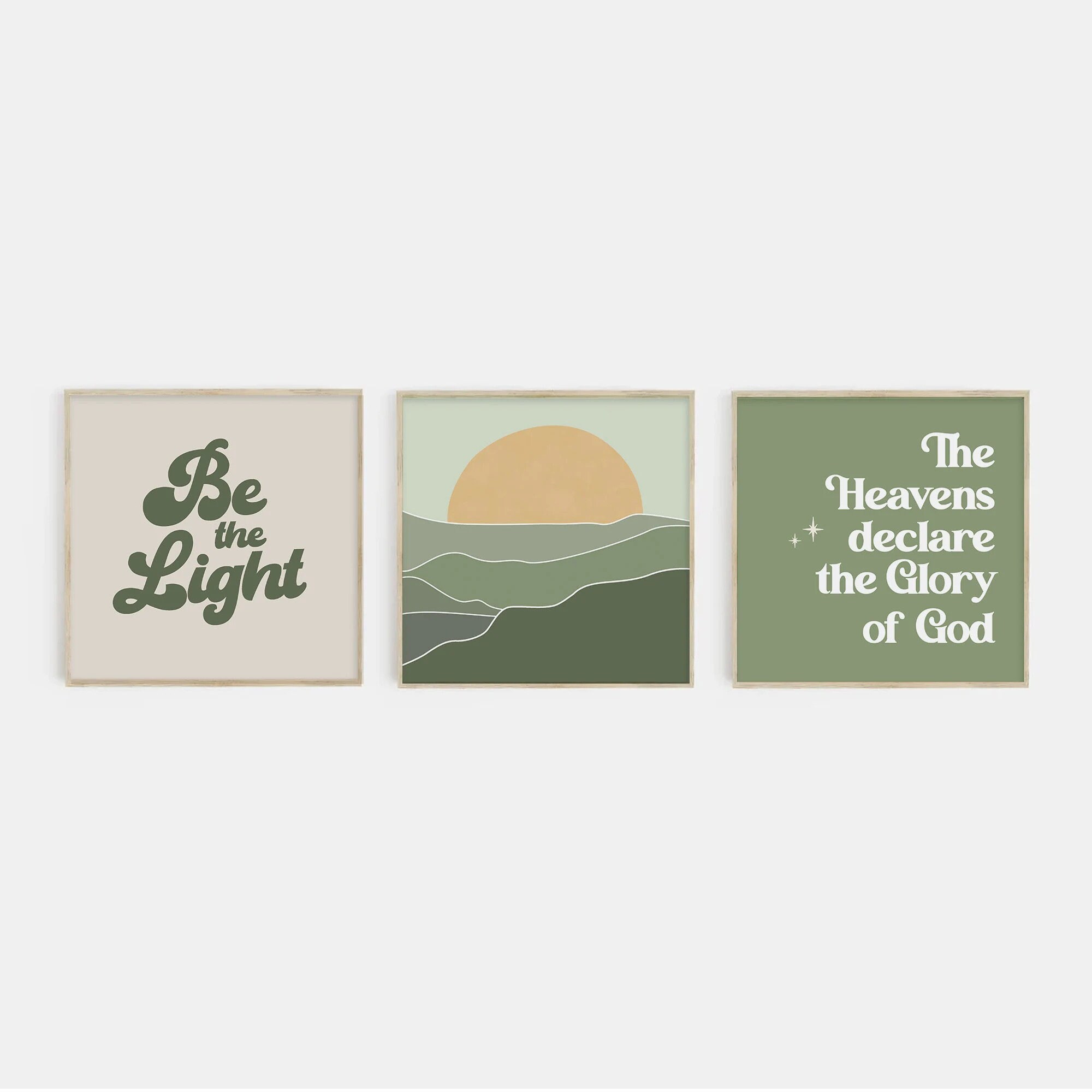 Christian Green Wall Art Set of 12, Square Art, Boho Gallery Wall, Sage ...
