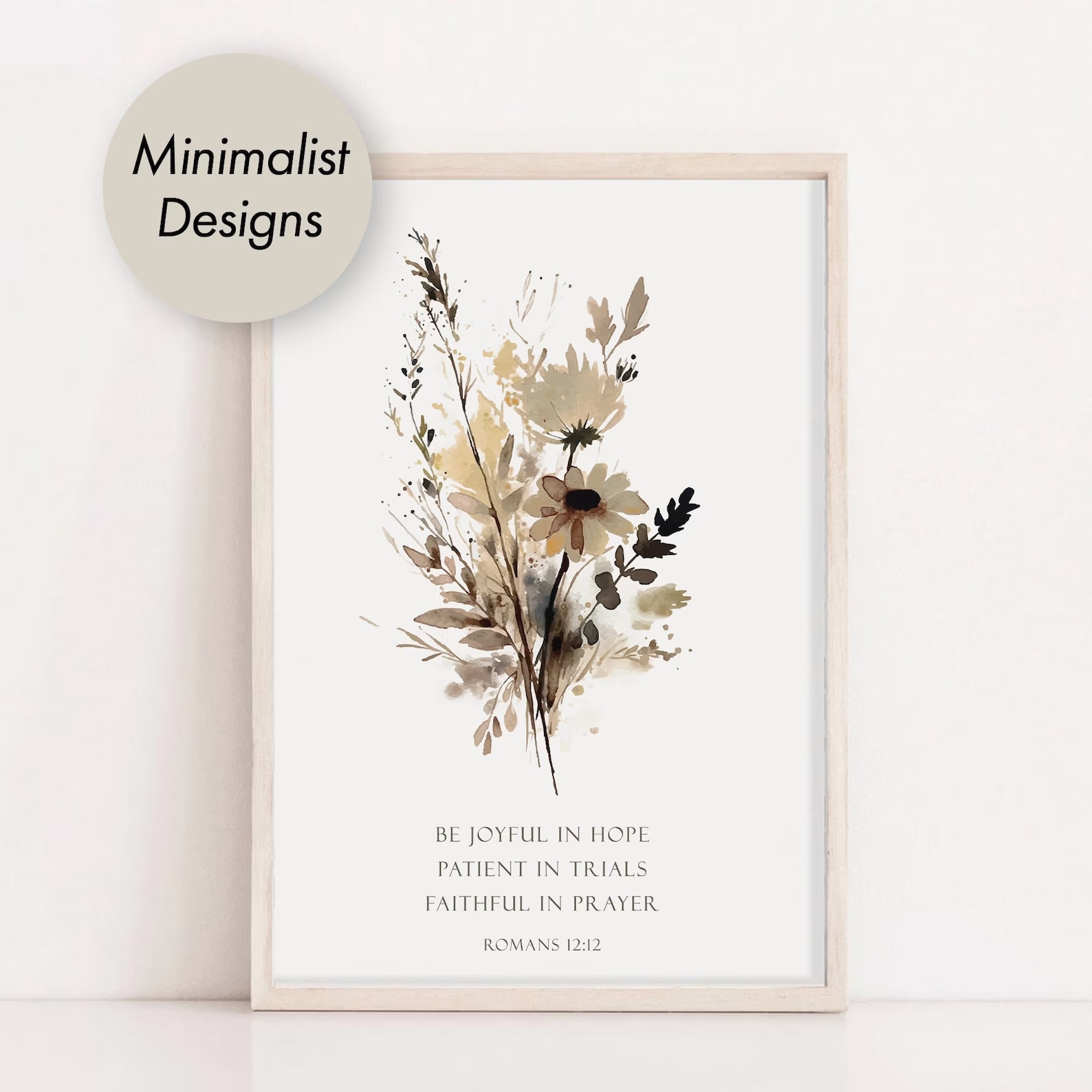 Christian Floral Set of 3, Botanical Scripture Print, Beige Christian ...