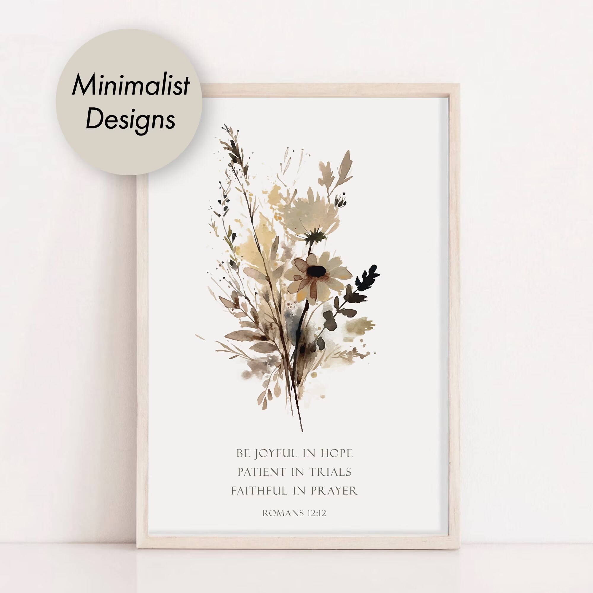 Christian Floral Set of 3, Botanical Scripture Print, Beige Christian ...