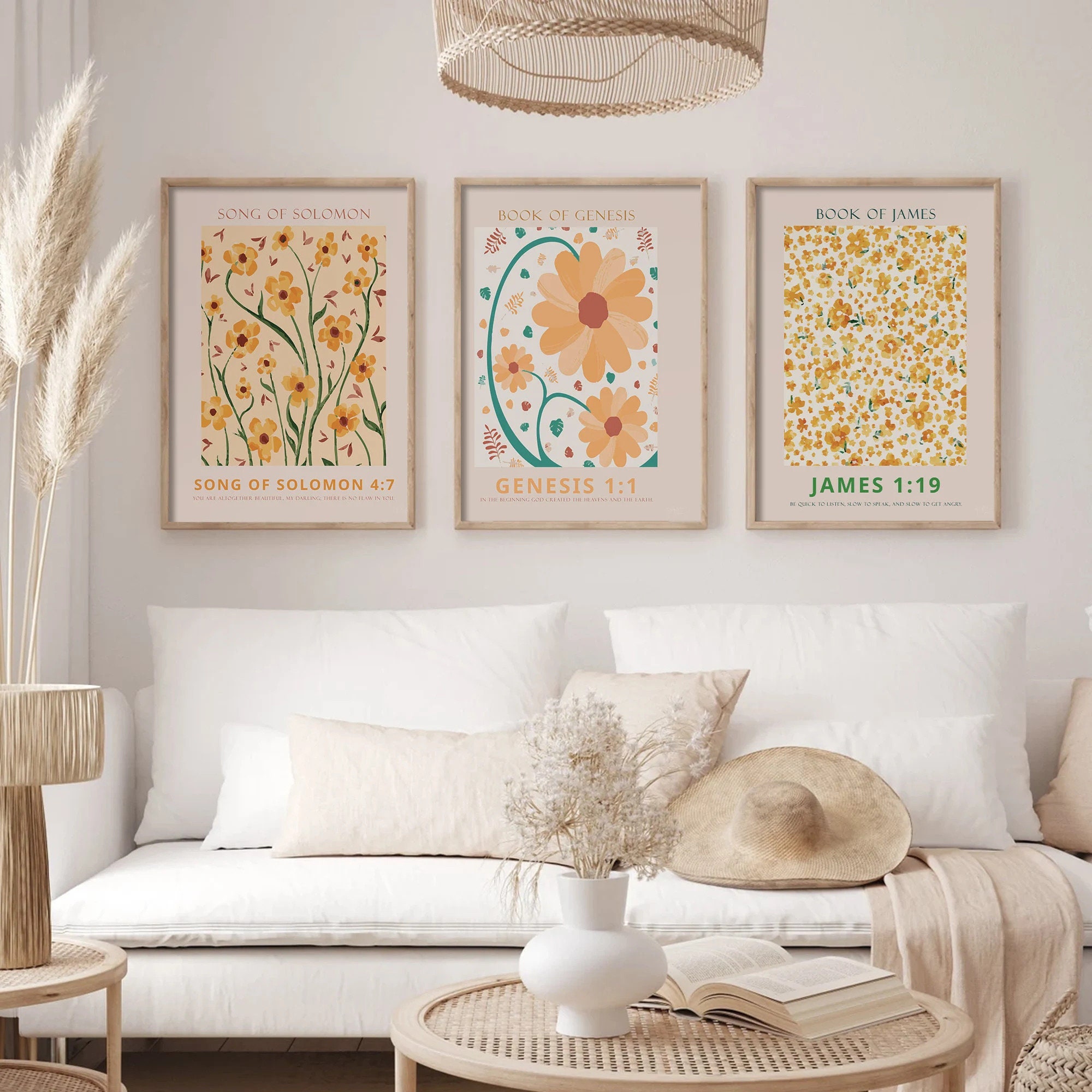 Christian Art Bundle, Set of 9, Bible Flower Wall Art, Christian Floral ...