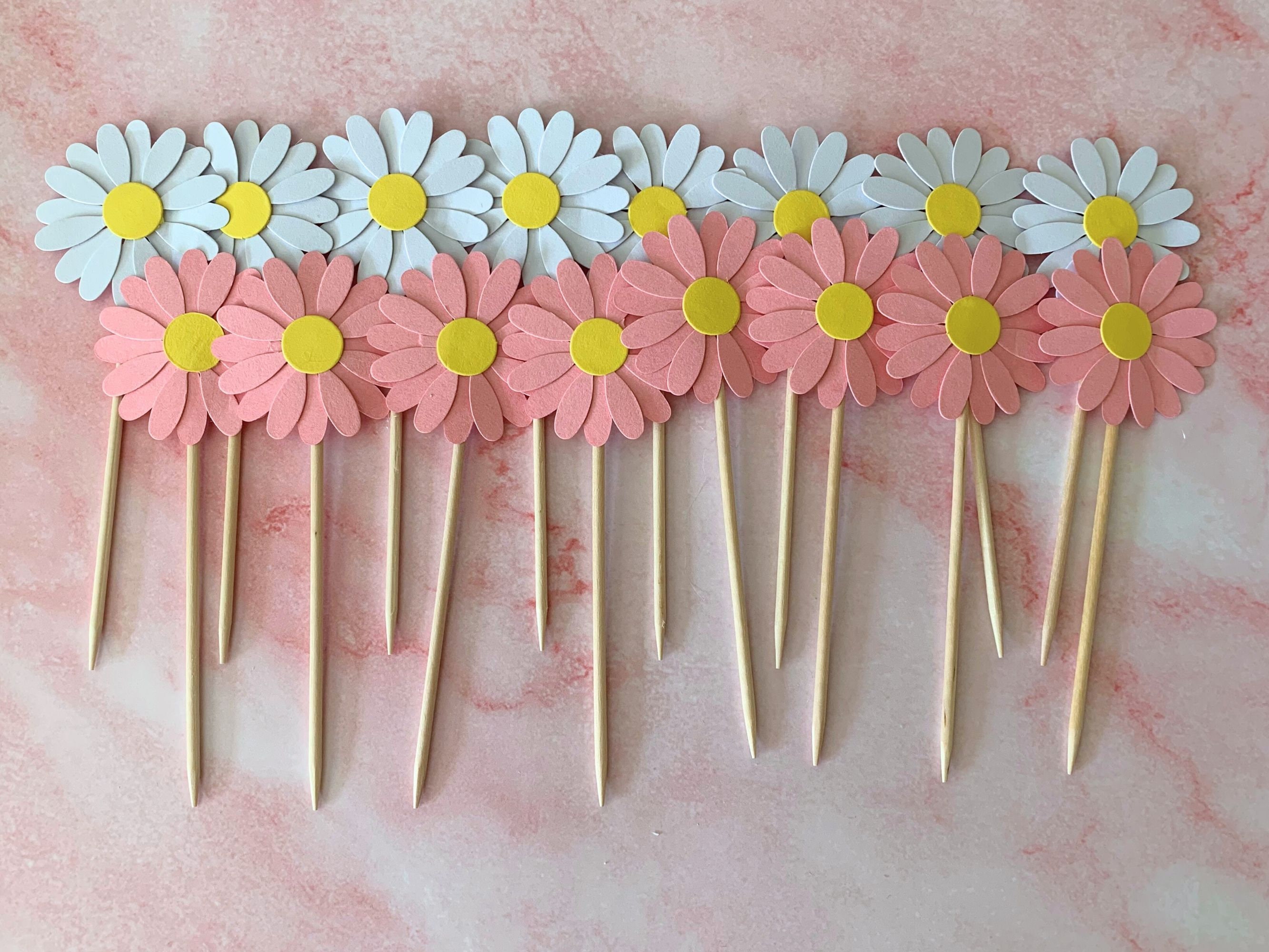 Cupcake Topper Daisy Pink Party Decor Daisy Flower Cupcake Pick Floral ...