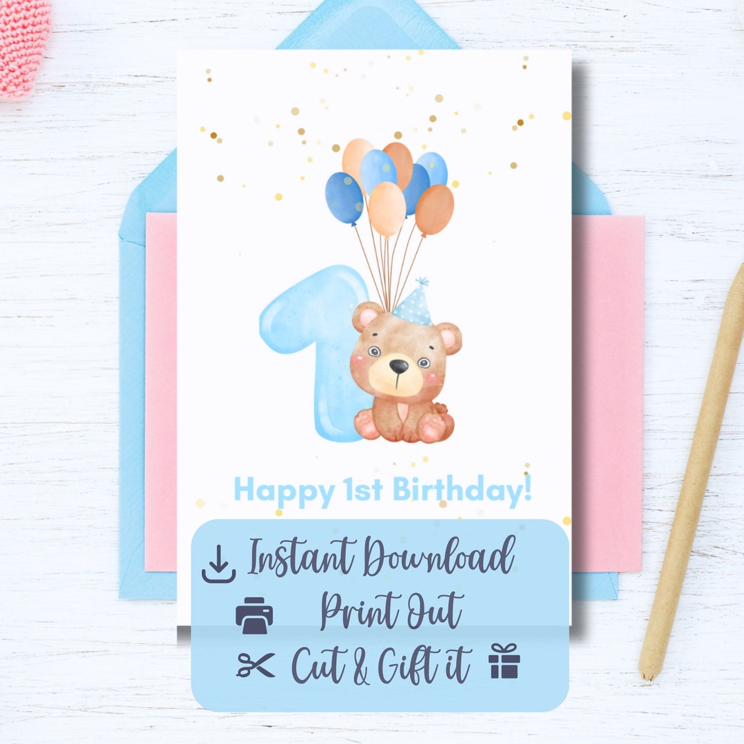First Birthday Card Boy Light Blue 1st Birthday Card Digital Custom ...