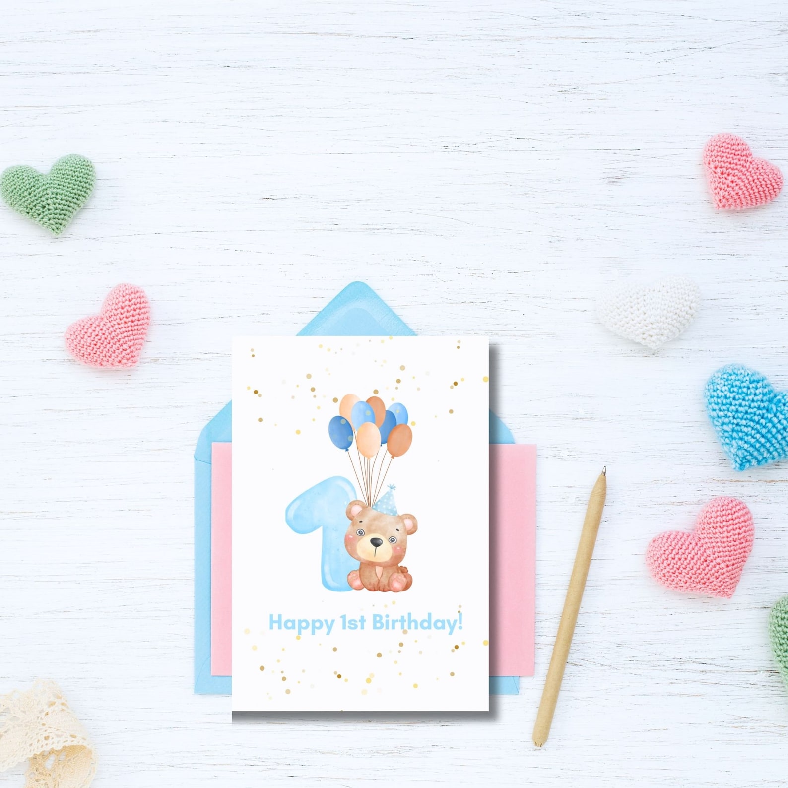 First Birthday Card Boy Light Blue 1st Birthday Card Digital Custom ...