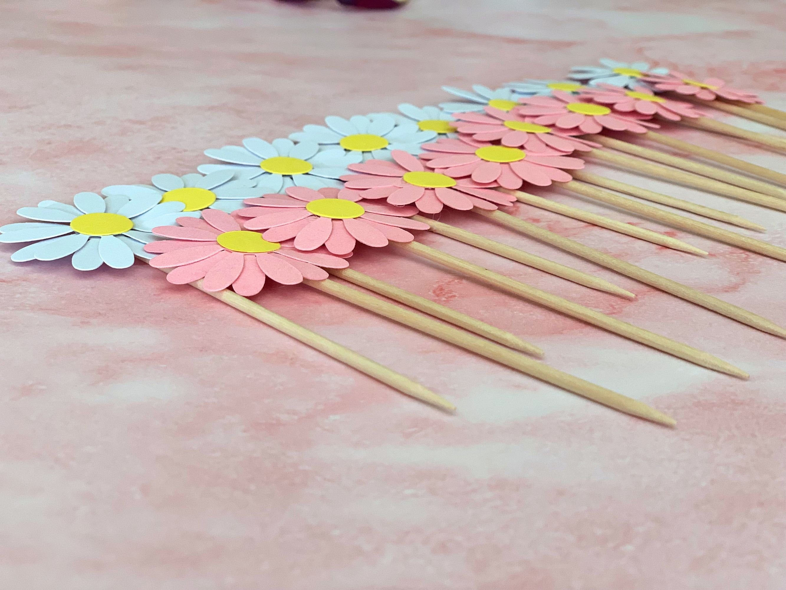 Cupcake Topper Daisy Pink Party Decor Daisy Flower Cupcake Pick Floral ...