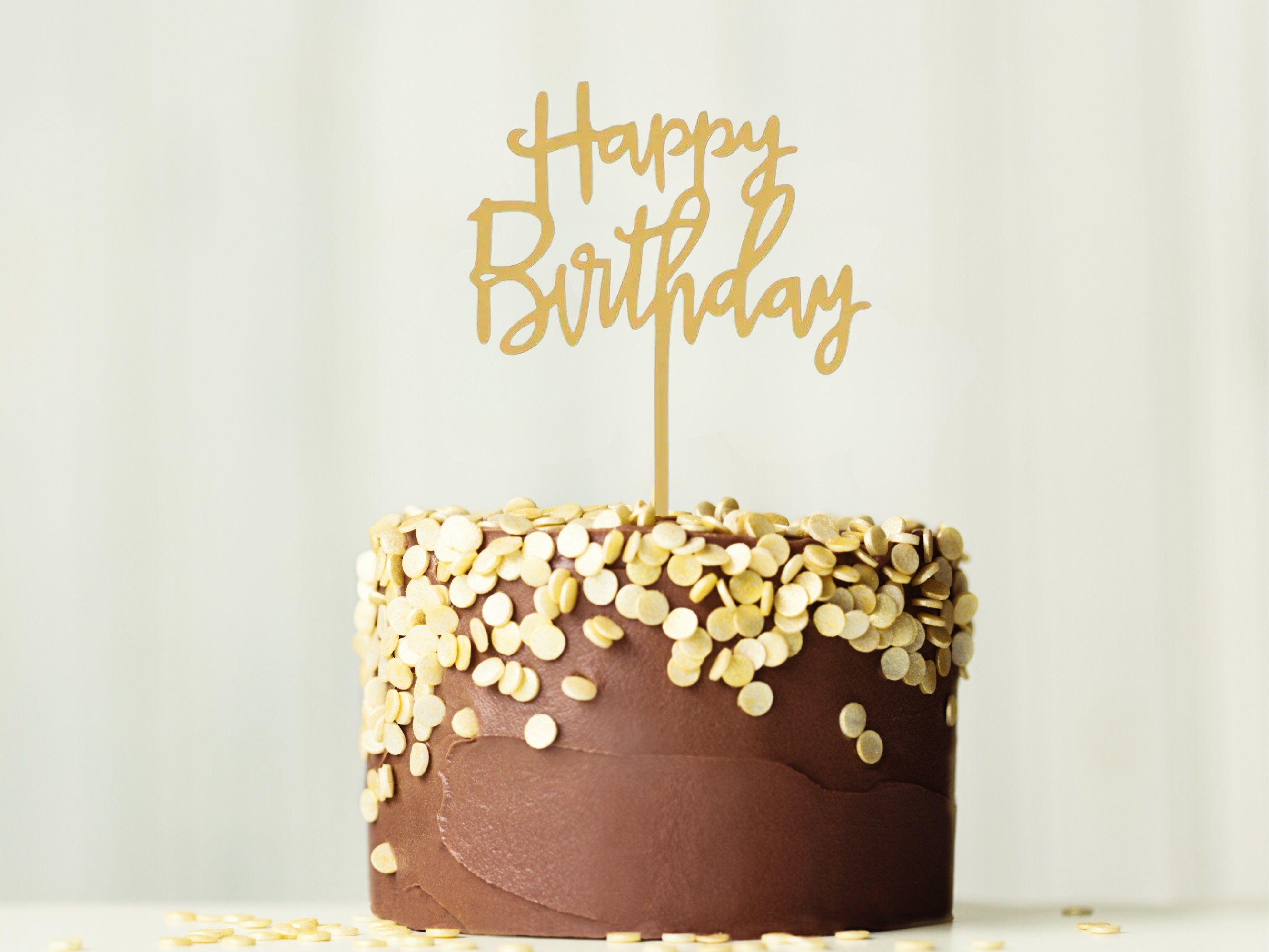 Classic Happy Birthday Cake Topper Adult Happy Birthday Gold Script ...