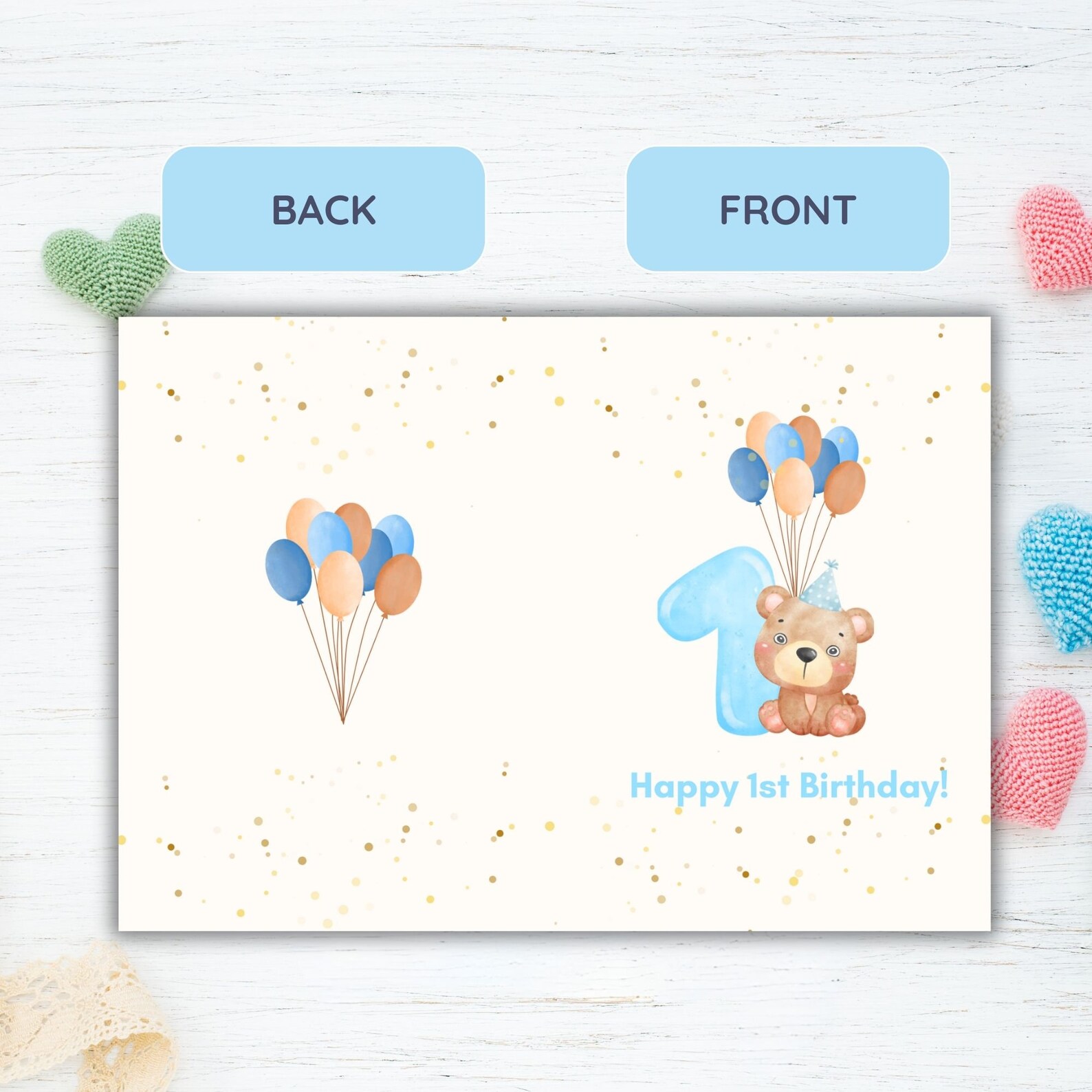 First Birthday Card Boy Light Blue 1st Birthday Card Digital Custom ...