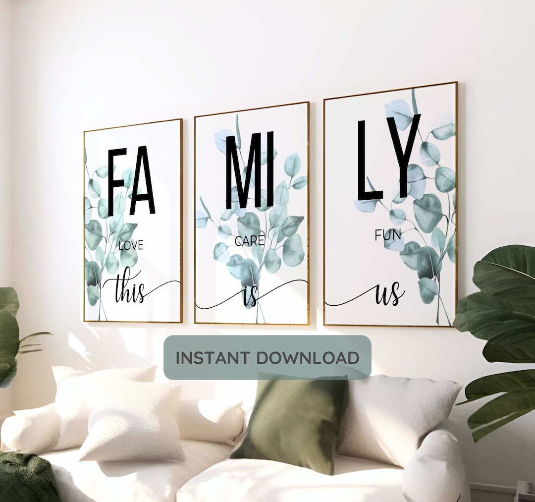 Set of 3 Printable Family Sign Wall Art Decor Family Rustic Home Decor ...