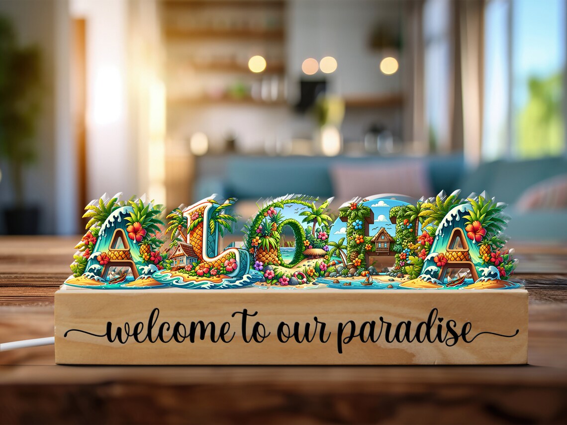 Personalized Aloha Name Light With Engraving, Airbnb Welcome Sign ...