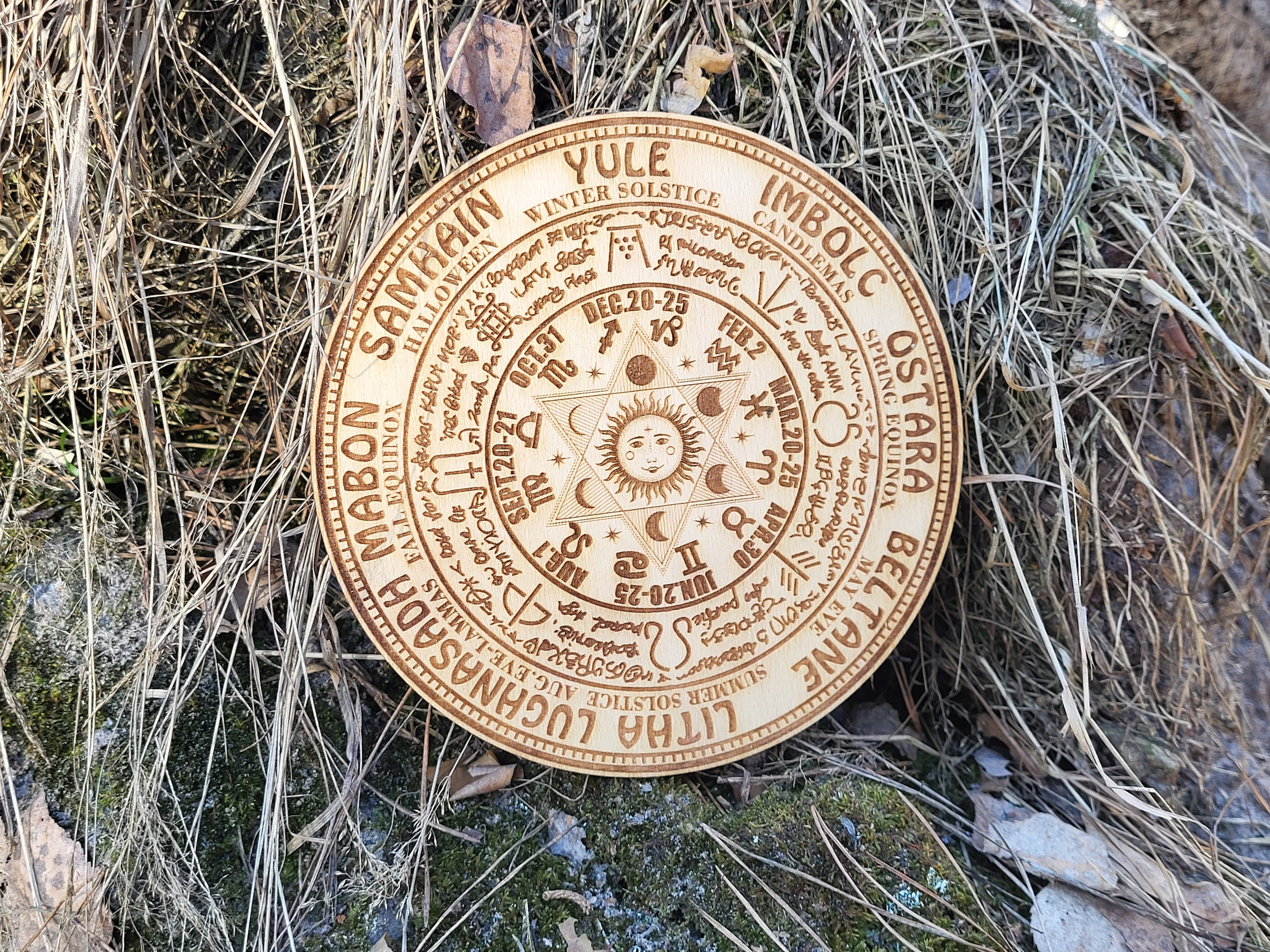 Engraved Wooden Wiccan Wheel of the Year Calendar, Pagan Altar Art - Etsy