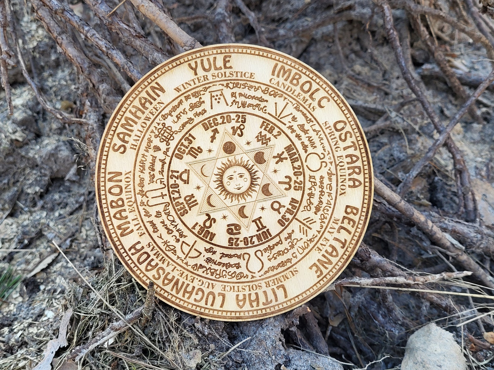 Engraved Wooden Wiccan Wheel of the Year Calendar, Pagan Altar Art - Etsy