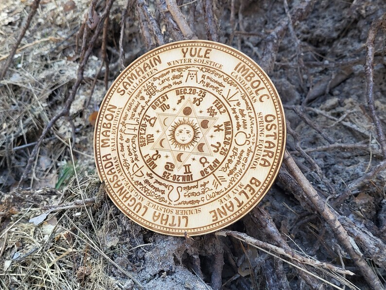 Engraved Wooden Wiccan Wheel of the Year Calendar, Pagan Altar Art - Etsy