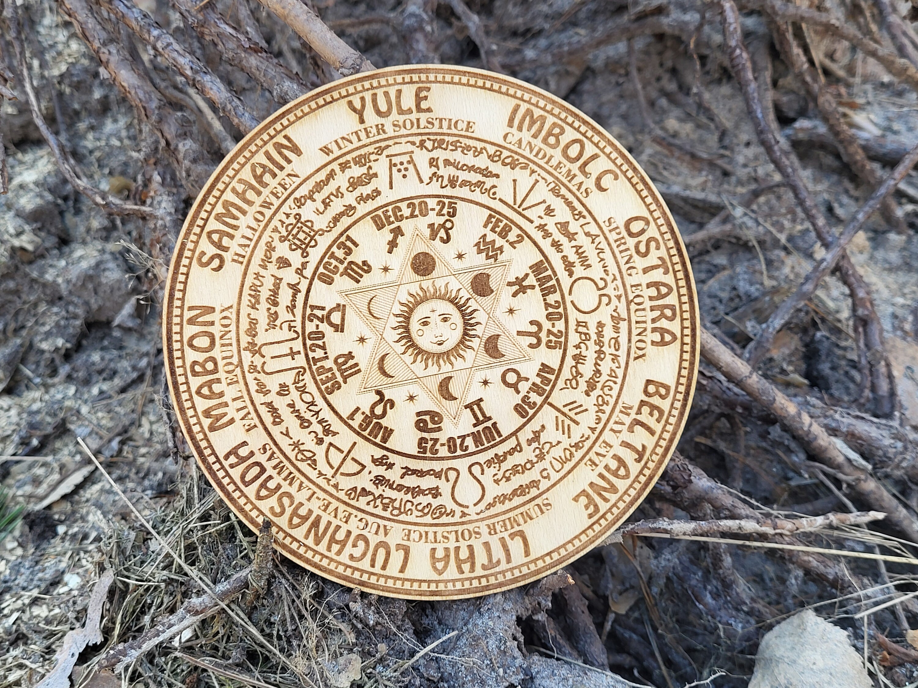 Engraved Wooden Wiccan Wheel of the Year Calendar, Pagan Altar Art - Etsy