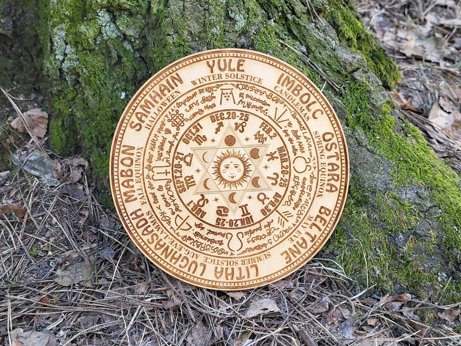 Engraved Wooden Wiccan Wheel of the Year Calendar, Pagan Altar Art - Etsy